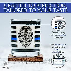 Greenline Goods Thin Blue Line Police Officer Whiskey Old Fashioned Glasses (Set of 2) - 10 oz - Classic Drinkware with Law Enforcement Flag Graphics - Shows Support for First Responders
