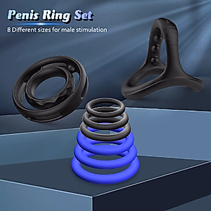Linsecn 8 PCS Cock Ring Set Penis Ring, Silicone Cock Penis Rings for Penis Erection Enhancing and Sex Longer Lasting Stronger, Male Dildo Stretchy Adult Sex Toys Games for Men Women Couples Pleasure