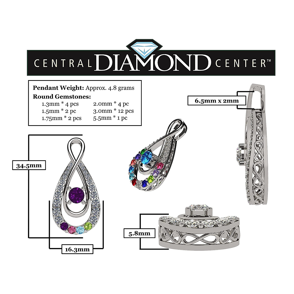 Central Diamond Center Yours Infinity Mother & Child Necklace 1 to12 stones w/ 1.00mm 22" Adj. Chain - Platinum Plated