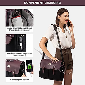 LOVEVOOK Laptop Bag for Women, 15.6 inch Large Capacity Computer Briefcase Case, Crossbody Messenger Shoulder Bag, Office Business Work Tote Bags Purse for Travel Gifts, Deep Plum-black