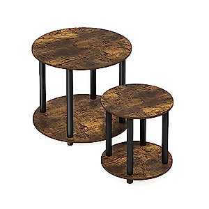 Furinno Turn-N-Tube 2-Tier Round Wooden End Table, Amber Pine