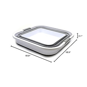 SAMMART 35L(9.2 gallon) Set of 2 Collapsible Plastic Laundry Basket-Square Tub/Basket-Foldable Storage Container-Portable Washing Tub-Space Saving Hamper,Water capacity 28L(7.4 gallon) (2, Grey)