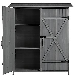WEASHUME Outdoor Storage Cabinet, Wooden Storage Shed with Lockable Door, Tool Storage Shed Outdoor Storage for Backyard, 56”L x 19.5”W x 64”H Gray