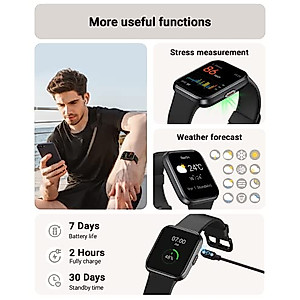 Smart Watch for Men Women(Call Receive/Dial), Alexa Built-in, 1.7" Touch Screen Fitness Tracker with Heart Rate Sleep Tracking, 60 Sports Modes, 5ATM Waterproof Smartwatch for Android iPhone, Black