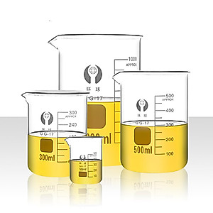 KNMNIU 50ml Low Form Glass Beaker, 3.3 Borosilicate Glass Graduated Printed Scale Measuring Cups with Spout for Kitchen Lab Liquids,4 PACK