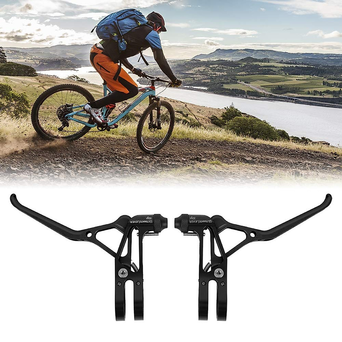 VGEBY 1 Pair Bike Brake Lever, Adjustable Crossing Brake Lever Set Mountain Bike Brake Handlebar Braking Lever Handle(All Black) and Spare Supplies and Spare Parts