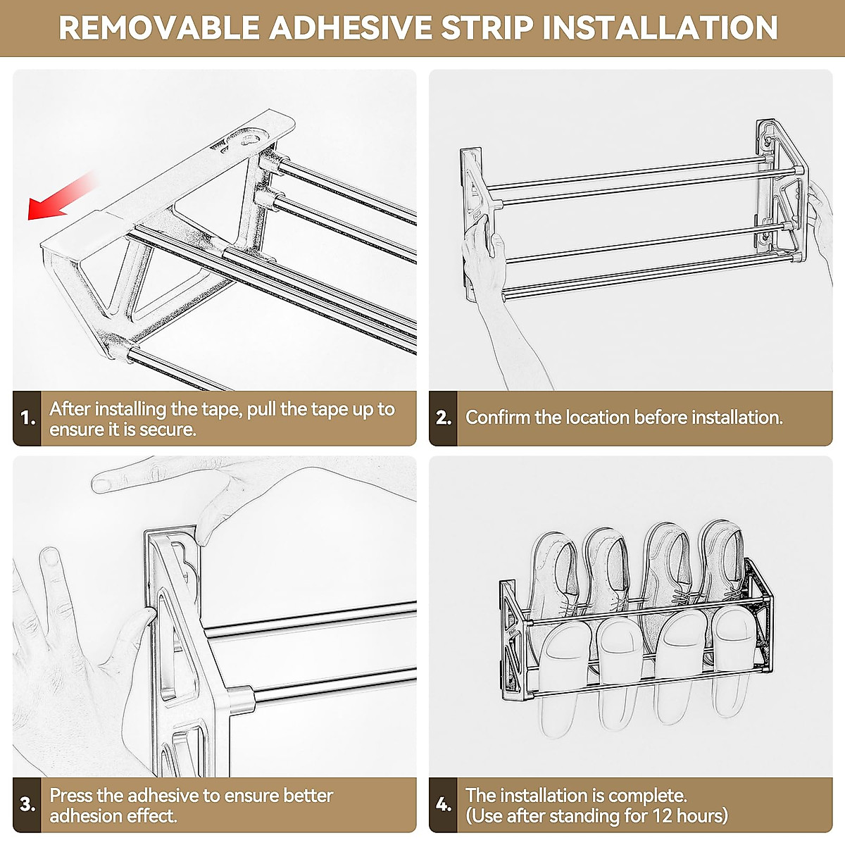 DEYILIAN Hanging Shoe Rack for RV Organization and Storage, 3 Pack Wall Shoe Rack with Sticky Adhesive Strips Slim Shoe Rack, Shoe Holder Space Saving Wall Mount Shoe Rack for Camper Shoe Shelf White