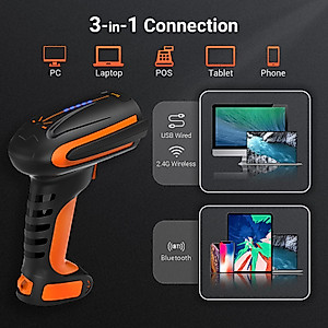 Tera Barcode Scanner Wireless 2D QR: Pro Version All New Battery Level Indicator 2500mAh Industrial Drop-Proof 1D 2D QR Bar Code Reader Works with Bluetooth 2.4G for Windows Mac Android iOS 8100Pro