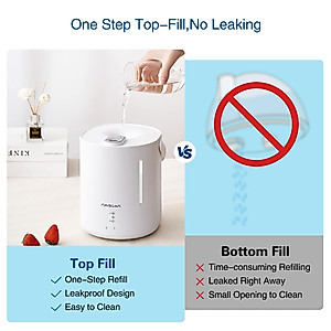 Naibsan Humidifiers for Bedroom, 2.8L Top Fill Cool Mist Humidifiers for Large Room, Quiet Ultrasonic Humidifiers with Essential Oil for Baby Nursery and Plant, Auto Shut-off & BPA-Free