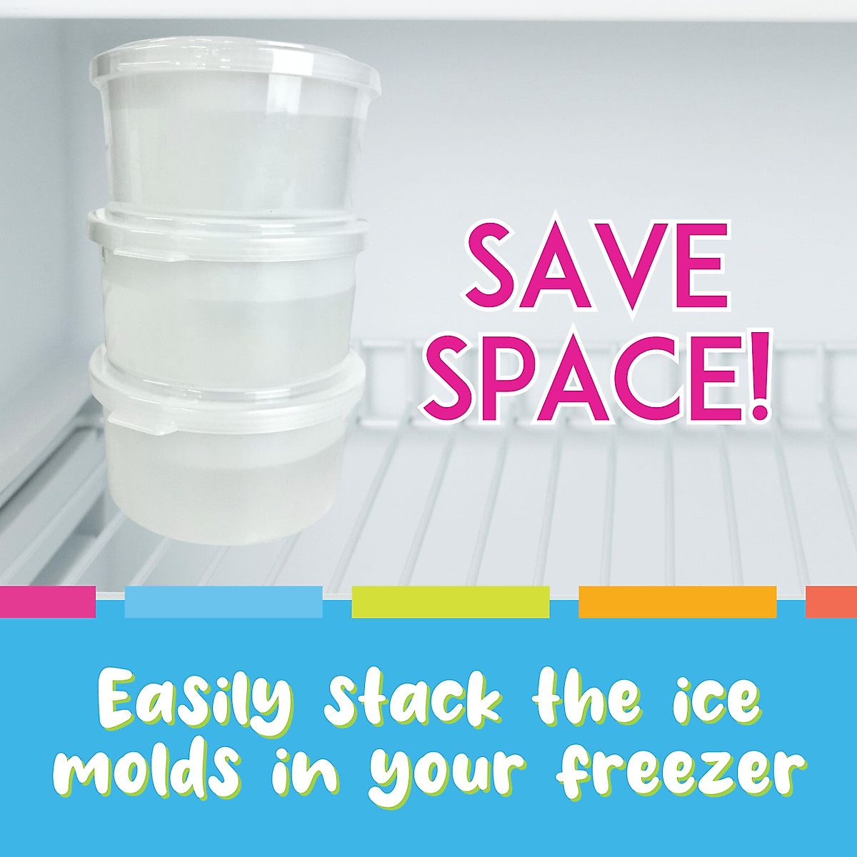 Hawaiian Shaved Ice 3 Pack Ice Block Molds with Lids, Food-Grade BPA-Free Plastic Round Block Ice Molds (4” Diameter, 1.9” Height) Stackable Containers with Lids