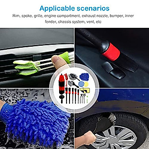 18Pcs Auto Car Detailing Brush Set, Car Cleaning Tools Kit with Long Rim Brush, Detail Brushes, Vent Brush, Polishing Pads, Wash Mitt, Towels for Clean Wheels, Dashboard, Engine, Carpet, Air Vents