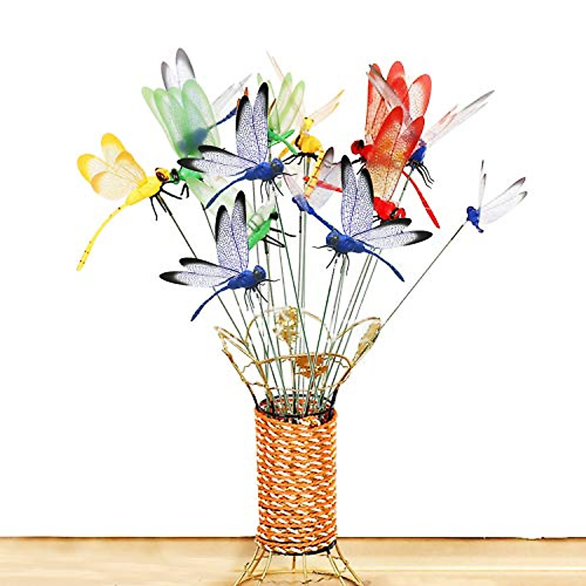 Seasonsky 30 PCS Dragonfly Garden Stakes, 2 Size Artificial Dragonfly Stakes Indoor Outdoor Yard Garden Flower Pot Decoration, Miniature Fairy Garden Decoration