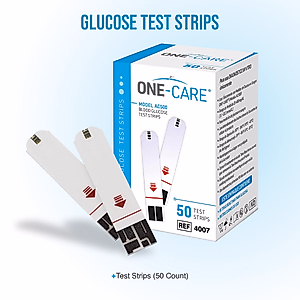 MediVena ONE-CARE Glucose Test Strips for use with ONE-CARE Meter, Blood Sugar, Diabetes, Glucose Monitoring, Glucometer Testing, Easy at Home Care Products, Fast & Acurate Results (50 Count/Box)