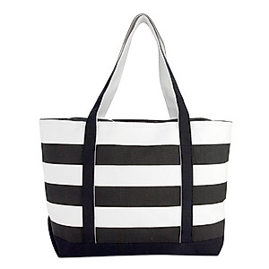 DALIX Striped Boat Bag Premium Cotton Canvas Tote in Black