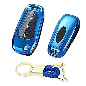ROYALFOX(TM 2 3 Buttons Soft TPU flip Remote Key Fob case Cover for 2015 2016 2017 2018 2019 Ford F150 F250,Focus 3 Escort Kuga Everest Fiesta Mustang Edge MKV Fusion 2016 Ranger (Blue)