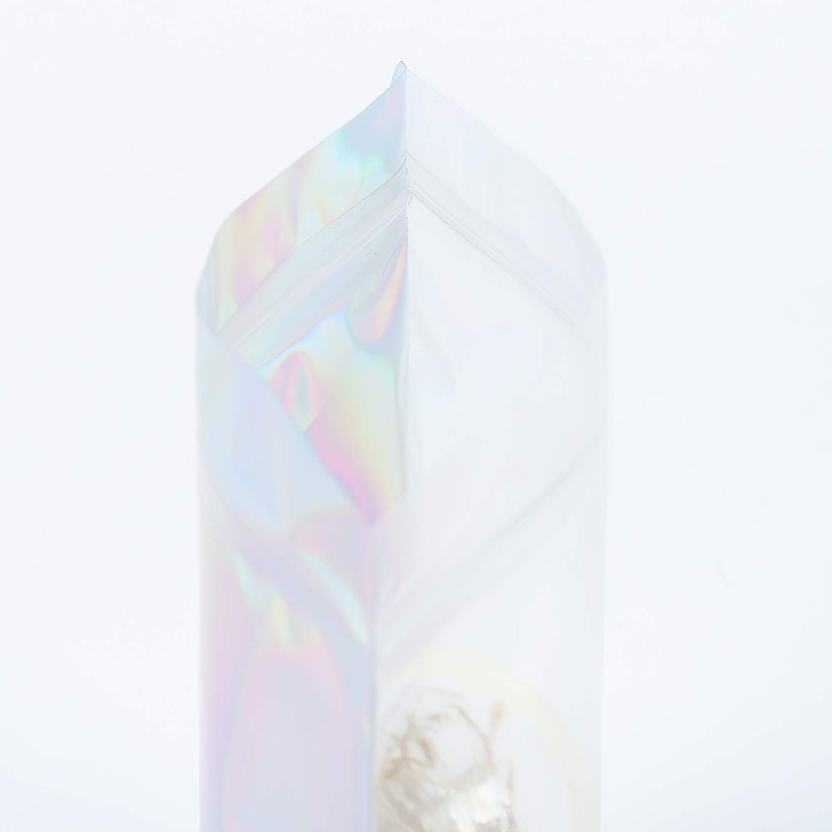 QQ Studio Pack of 100 Windowed or Double Sided Holographic Stand Up Packaging Bags with QuickQlick™ Seal for Food and Snacks (Clear & Silver Base Hologram, 11x16cm (4.3x6.3"))