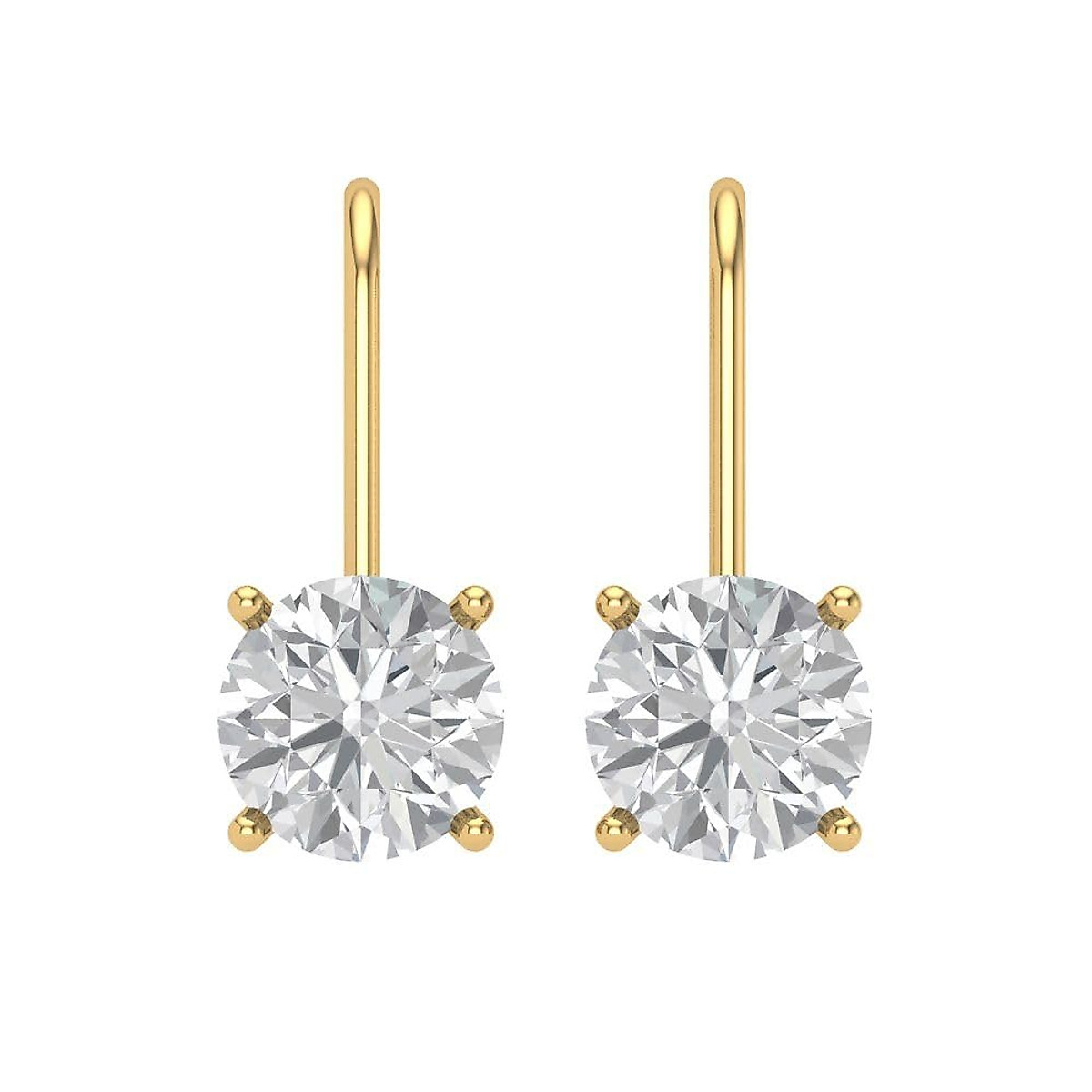Clara Pucci 4 ct Brilliant Round Cut Drop Dangle Clear Simulated Diamond 14k Yellow Solid Gold Earrings Lever Back