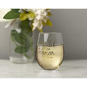 Kate & Milo Maid of Honor' Wine Glass MOH Gifts from Bride, Bachelorette Party Accessories, 1 Count (Pack of 1)