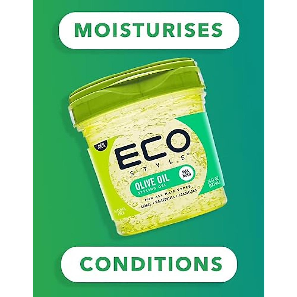 Eco Style ECOCO Style Gel Olive Oil-100% Pure Olive Oil-Adds Shine And Tames Split Ends-Weightless Style-Nourishes And Repairs-Adds Moisture To The Scalp-Superior Hold-Healthy Shine-16 Oz