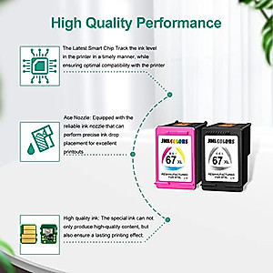 JMLCOLORS Remanufactured67 Ink 67XL Ink Cartridges for Ink Cartridges 67 Used in DeskJet 2700 2755 2722 2732 2752 Plus 4155 4152 Envy 6455e 6000 6055 6055e 6052 6058 6075 Pro 6455 6452 6458 Printer