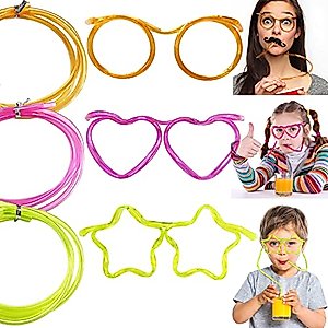 IXIGER straws,Funny Straw Glasses 3Pcs round straw,heart-shaped straws drinking plastic,pentagon straws,plastic straws drinkings,plastic straws,Party Supplies,Assorted Colors(orange,pink,yellow)