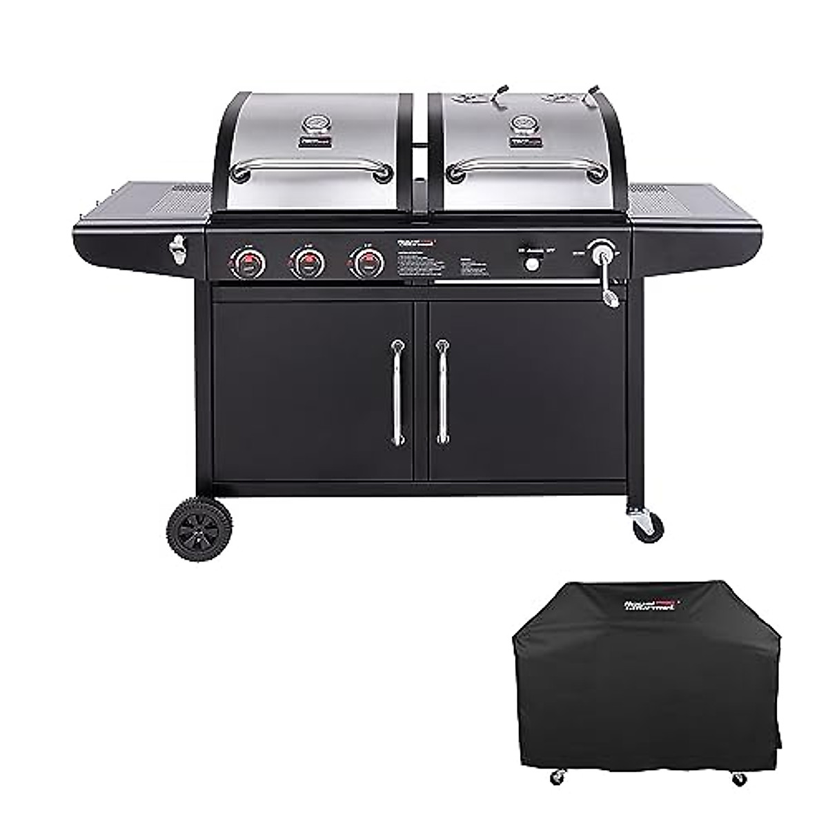 Royal Gourmet ZH3002C 3-Burner 25,500-BTU Dual Fuel Cabinet Gas and Charcoal Grill Combo with Cover, Outdoor Barbecue, Black