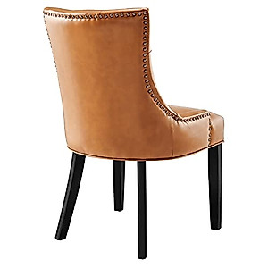 Modway Regent Modern Tufted Vegan Leather Upholstered Two Dining Chairs with Nailhead Trim in Tan