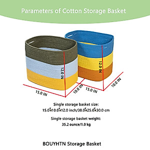 BOUYHTN Cotton Rope Basket-Woven Baskets-Storage Basket for Living Room-Towel Baskets for Bathroom-Baby Organizing Baskets-Collapsible Storage Bins-Toy Basket 15"x10"x12" Pack of 2