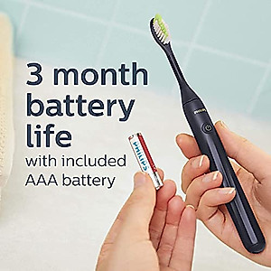 Philips Sonicare One Toothbrush, Electric Battery Powered Toothbrush with Sleek travel Case and 2pk Toothbrush Heads - MIdnight Blue, HY100-01