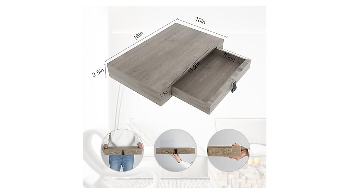 Floating Shelf with Drawer - Modern Wall Storage for Bedroom & More