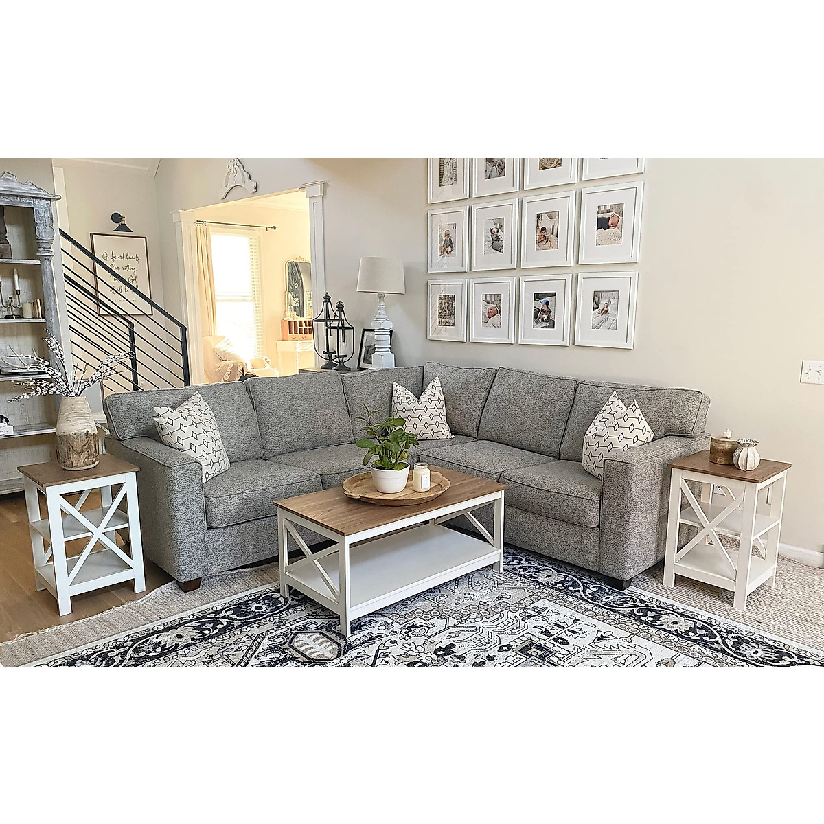 PHI VILLA Coffee Table - Modern Coffee Tables with Storage for Living Room Shelf 2 Tiers, Farmhouse Coffee Table Set