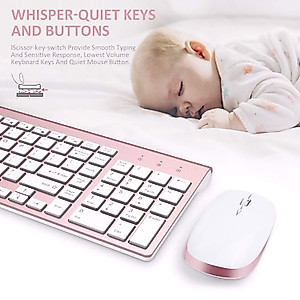 Wireless Keyboard and Mouse, FENIFOX Full-Size Whisper-Quiet Compact Compatible with Mac PC Laptop Tablet Notebook Windows - Rose Gold Pink