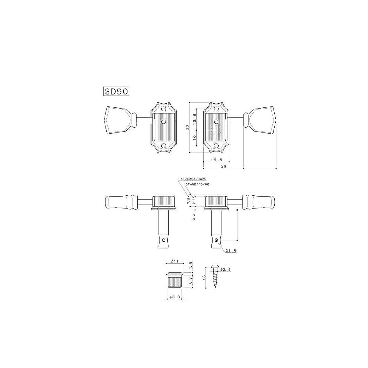 Gotoh SD90-MGT 3x3 Locking Tuning Keys with Lock Knob - Nickel