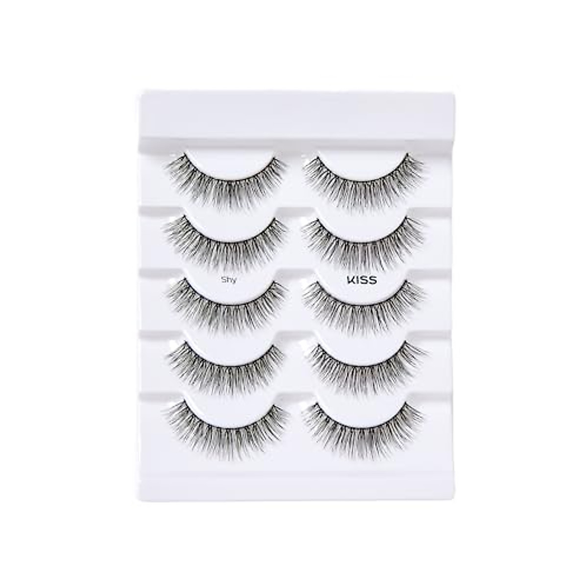KISS Looks So Natural, False Eyelashes, Shy', 12 mm, Includes 5 Pairs Of Lashes, Contact Lens Friendly, Easy to Apply, Reusable Strip Lashes, Glue On