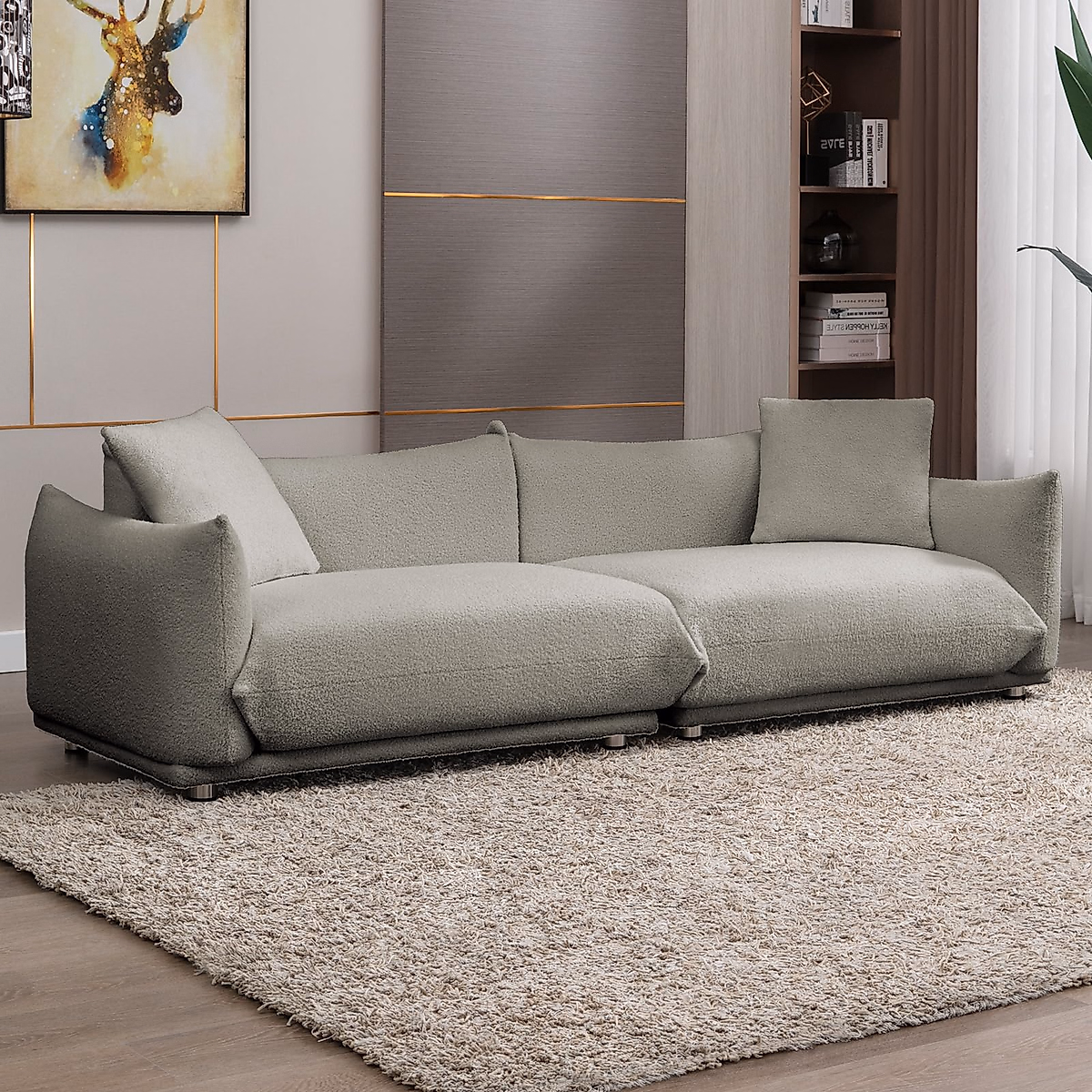 Mjkone Loveseat Sofa, Sofa Couch for Living Room, 86IN W 3-Seat Couch in Lambswool Cushioned, Modern Upholstered Space-Saving Love-Seat Couch, Small Space Couches with Free Throw Pillow - Dark Grey