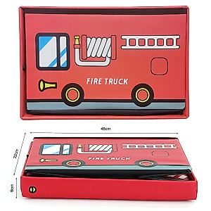 HOERGOTS Toy Chest with Lid Sturdy Toy Box for Boys Girls Fire Truck Pattern Foldable Children Storage Ottoman Bench Holds up to 660 lb, 19"x12"x12" (Red)