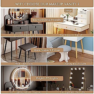 DOLILO 35" Vanity Desk with Mirror and Lights, Makeup Vanity with Lights, 3 Modes Brightness Adjustable, Vanity Mirror with Lights and Table Set with Vanity Stool 3 Sliding Drawers (Iron Grey)
