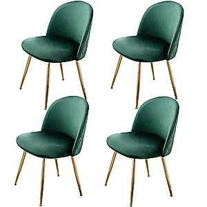 ZSARTS Velvet Accent Chairs, Mid Century Modern Dining Chairs Set of 4, Upholstered Chairs with Gold Plating Legs for Living Room/Bedroom/Kitchen,Green