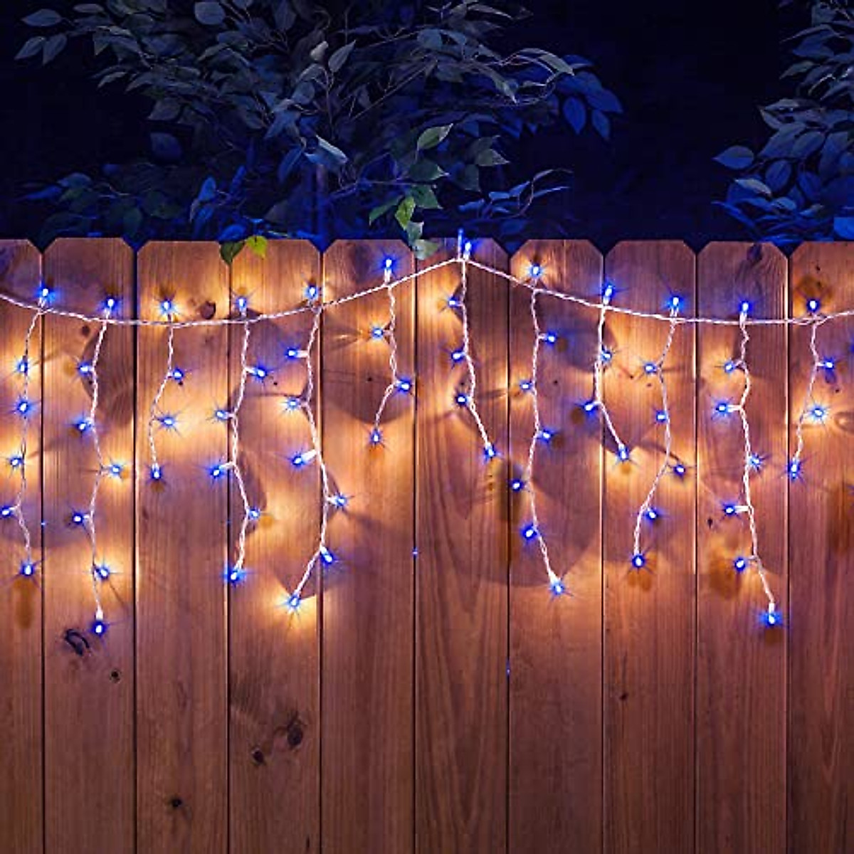 Blissun 360 LED Iciclelights, 29.5FT 8 Modes Curtain Fairy Lights with 60 Drops, Christmas Outdoor String Lights for Wedding Halloween Thanksgiving Party Home Garden Indoor Decorations, Blue