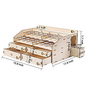 OPHIR Wooden Paint Rack Pigment Inks Storage Organizer with 32 Bottle Holes, 36 Marker Pen Cases, 4 Cabinet Drawers, Suitable for Tamiya GSI AV Paints and Model Tools