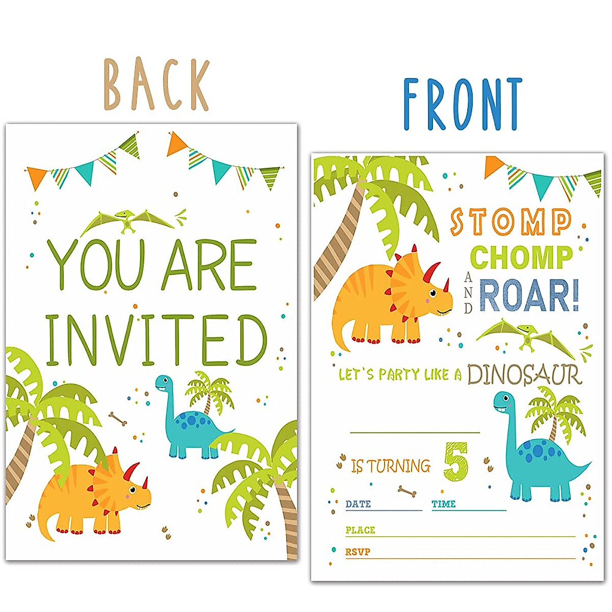 ukebobo 5th Birthday Party Invitations with Envelopes – Dinosaur Birthday Party Invitations, Dinosaur Party Decorations– 20 Cards With Envelopes（sjl-05）