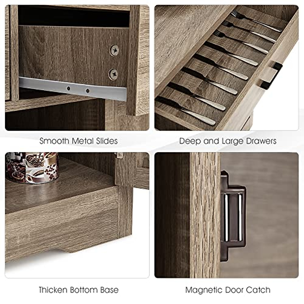 Giantex Buffet Cabinet, Farmhouse Sideboard with 2 Large Storage Drawers, Detachable Wine Rack, Wooden Kitchen Pantry Cupboard Credenza, Storage Cabinet for Living Room (Gray)