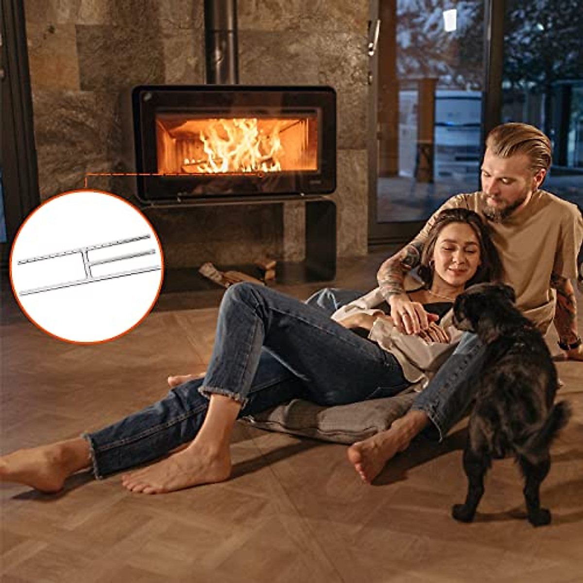 H Burner for Gas Fireplace - 18 × 6" - Non-Whistle Stainless Steel Flexible Flex Gas Line - with Connection Kit, for Fireplaces, Fire Pit & Indoor Outdoor Natural Gas Fire Table