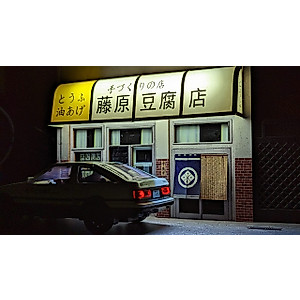 Lonyiabbi 1/32 Scale LED Fujiwara Toufu Store Scene Model Car Acrylic Display Case with AE86 Diecast Car Model JDM Car Model Display Box