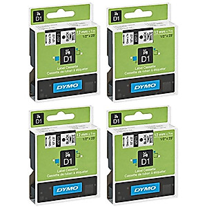 DYMO 45013 D1 Tape Cartridge for Dymo Label Makers, Created Specifically for Your LabelManager and LabelWriter Duo Label Makers, 1/2-inch x 23 Feet, Black on White, Pack of 4