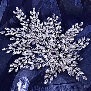 AMORARSI Wedding Rhinestone Hair Piece Leaf Bride Side Headpieces Crystal Hair Accessories for Brides and Bridesmaids (Silver)