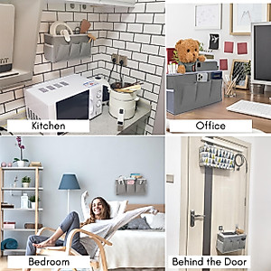 Kanrichu 2pcs 3-pockets Large Wall Hanging Organizer Bag, Linen Fabric Door Hanging Storage Baskets with Pockets, Waterproof Bin for Kitchen, Bedroom, Office, RV Camper (Gray_2pcs)