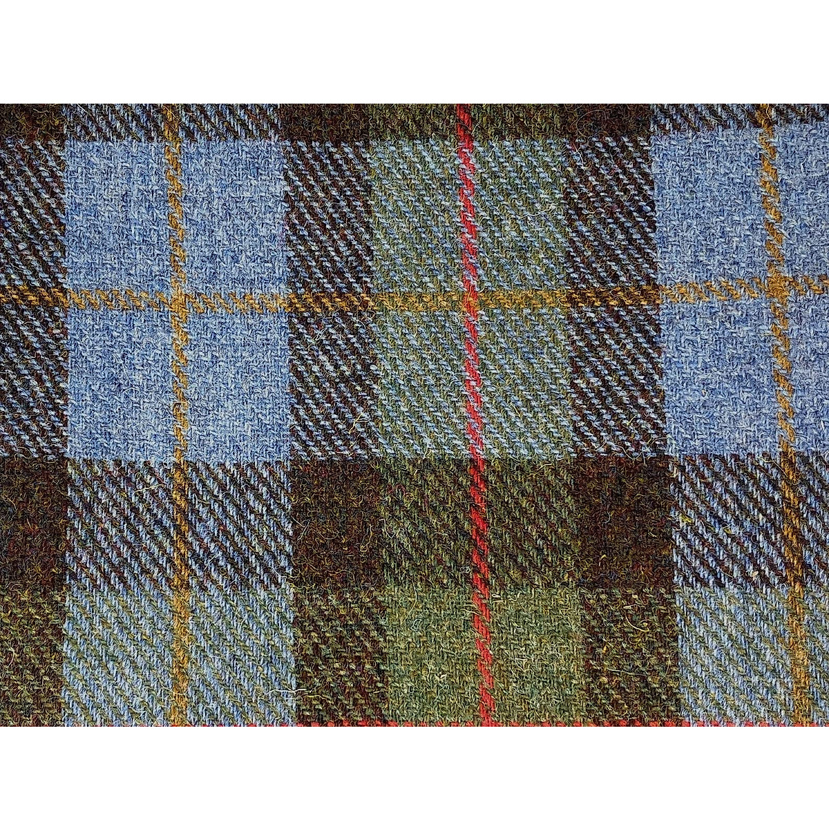 Traditional Harris Tweed MacLeod Tartan Pure Wool Woven Fabric with Authenticity Labels (Blue and Green, 100 x 75cm)