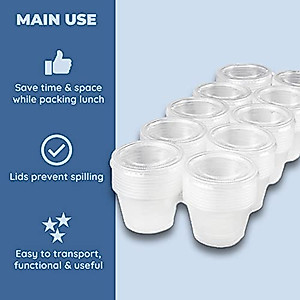 Condiment Cups with Lids, 100 Sets per Pack: Small Plastic Containers for Salad Dressings, Sauce and Jello Shots at Home, Work and Restaurants