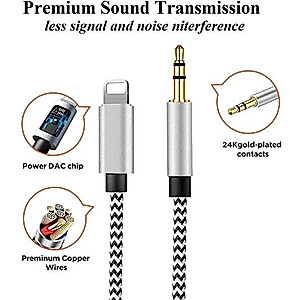 Nylon iPhone Aux Cord for Car, [Apple MFi Certified] Lightning to 3.5mm Headphone Jack Adapter Compatible for iPhone 14/13/12/11/XS/XR/X 8 7/iPad , iPod to Home Speaker/Car Stereo/Headphone (3.3FT)